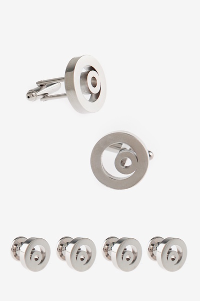 Silver Metal Curly Circle Cufflink & Stud Set | Ties.com