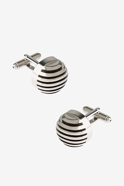 Silver Metal Striped Dome Cufflinks | Ties.com