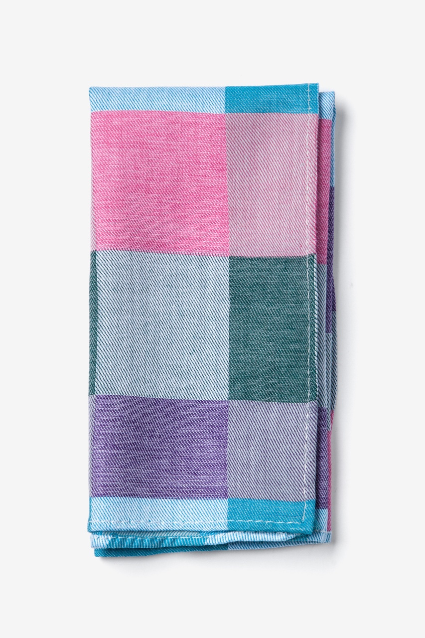 Turquoise Cotton Brynn Check Pocket Square | Ties.com