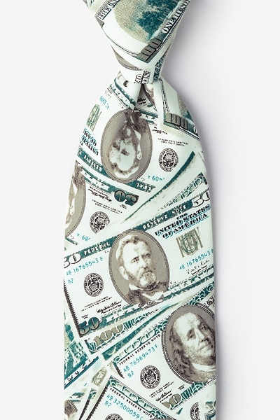 White Microfiber US Currency Extra Long Tie | Ties.com